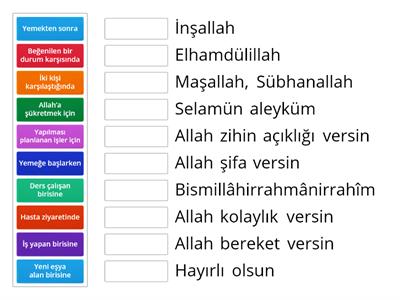 4. Sınıf Din Kültürü Günlük Konuşmalarda Dini İfadeler Eşleştirme Oyunu ...